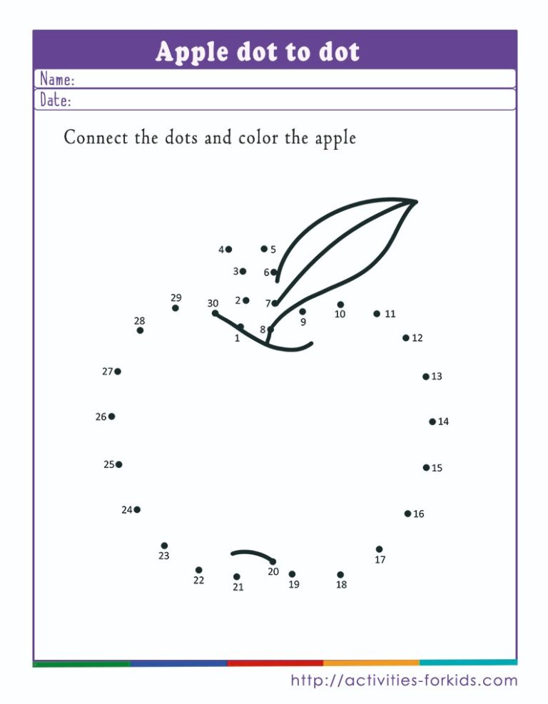Apple dot to dot worksheets preschoolers free printable