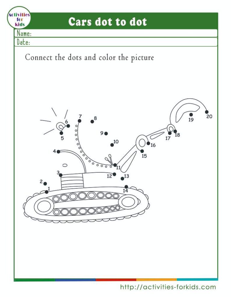 Free printable cars dot to dot worksheets