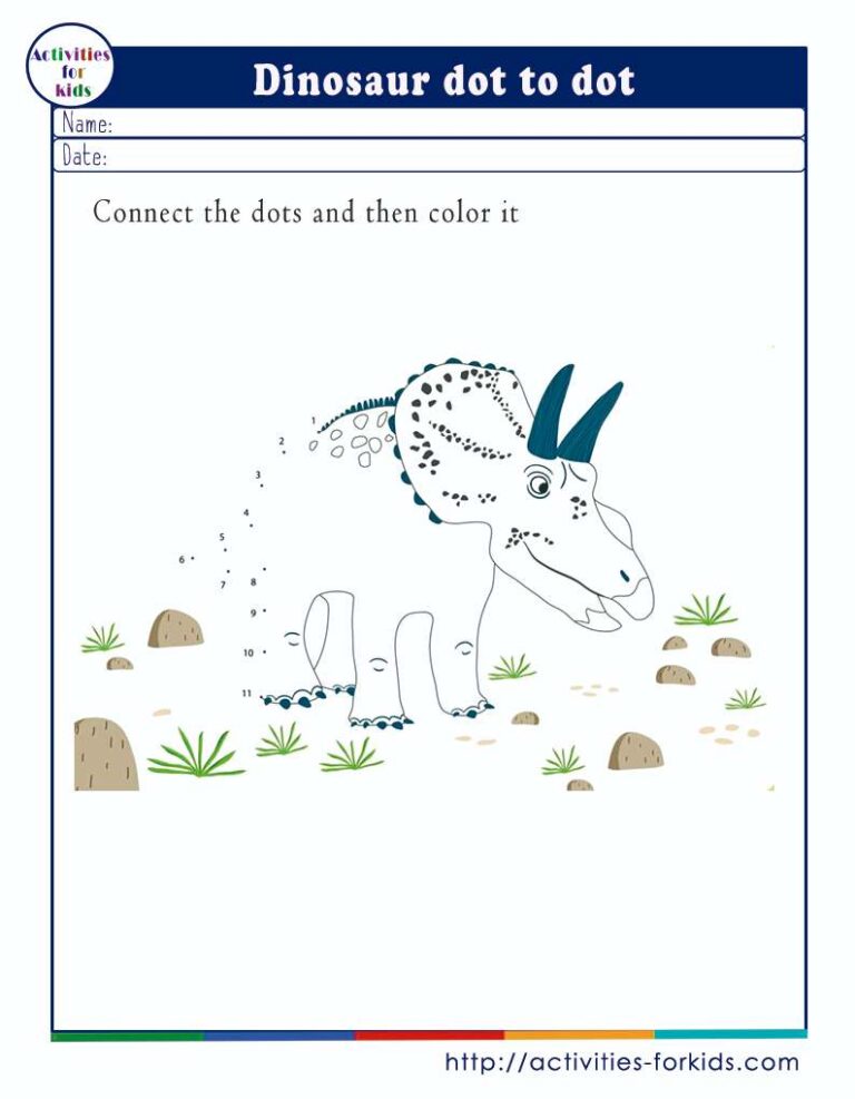 Free printable Dinosaur Connect the Dots worksheets