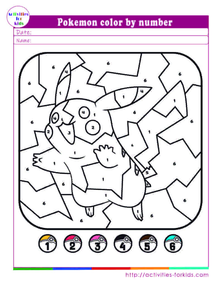 Pokemon color by number free printable