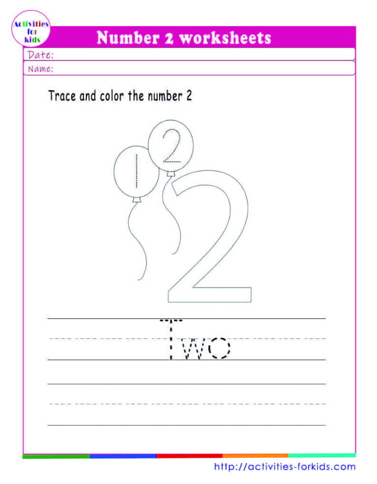 Number 2 worksheets free printable