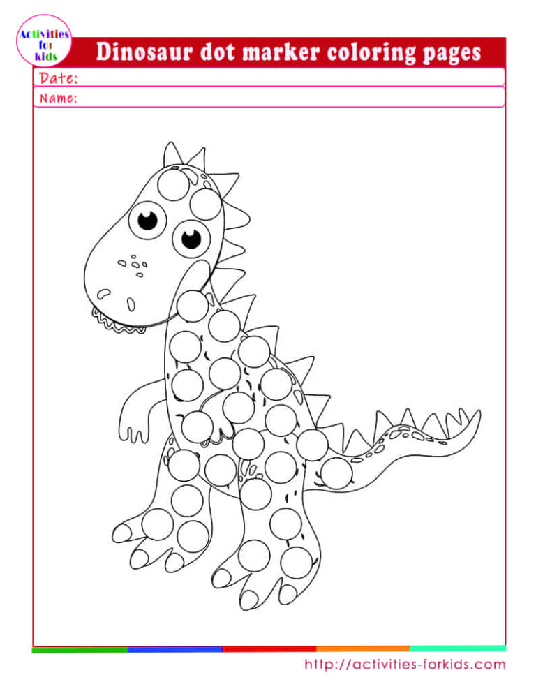 Dinosaur dot marker coloring pages worksheets free printable