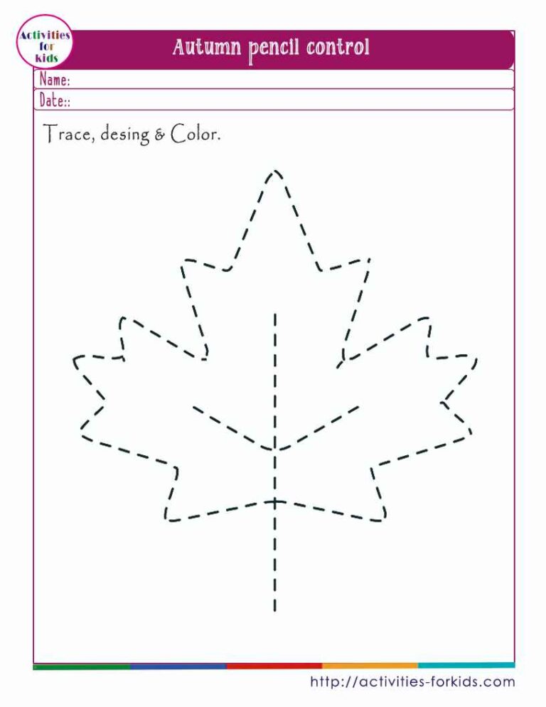 Autumn pencil control tracing printables free pdf