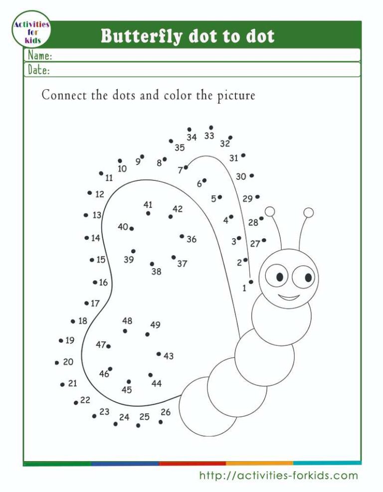 Butterfly dot to dot printables for preschoolers