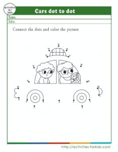 Free printable cars dot to dot worksheets