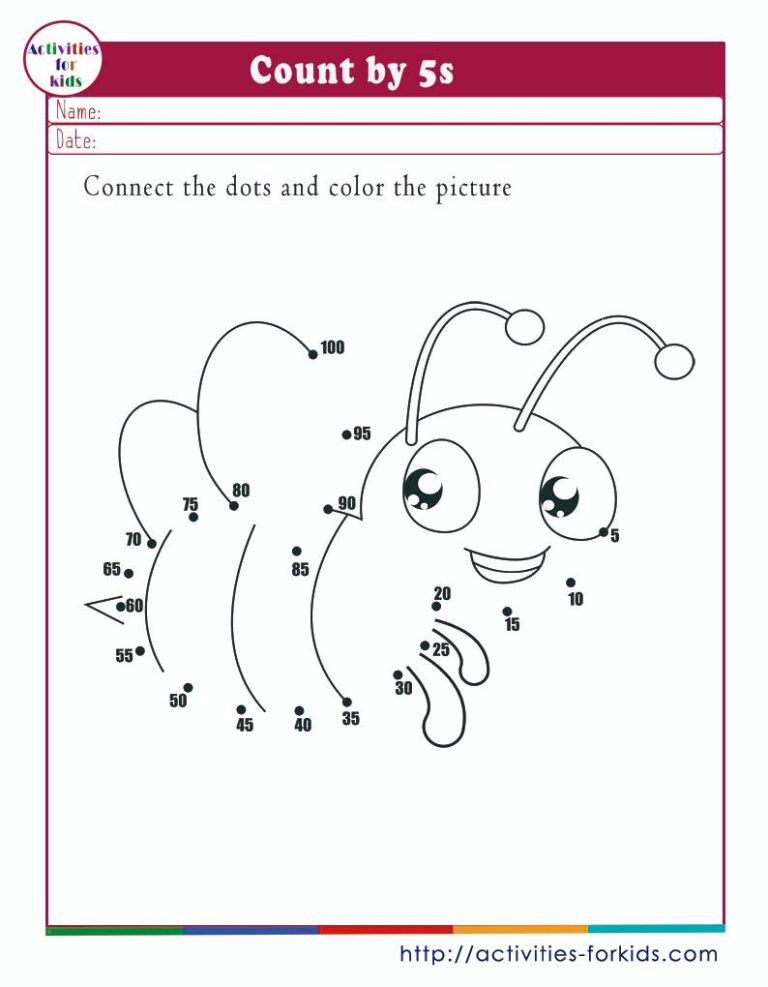 Dot to dot skip counting by 5 worksheets free printable