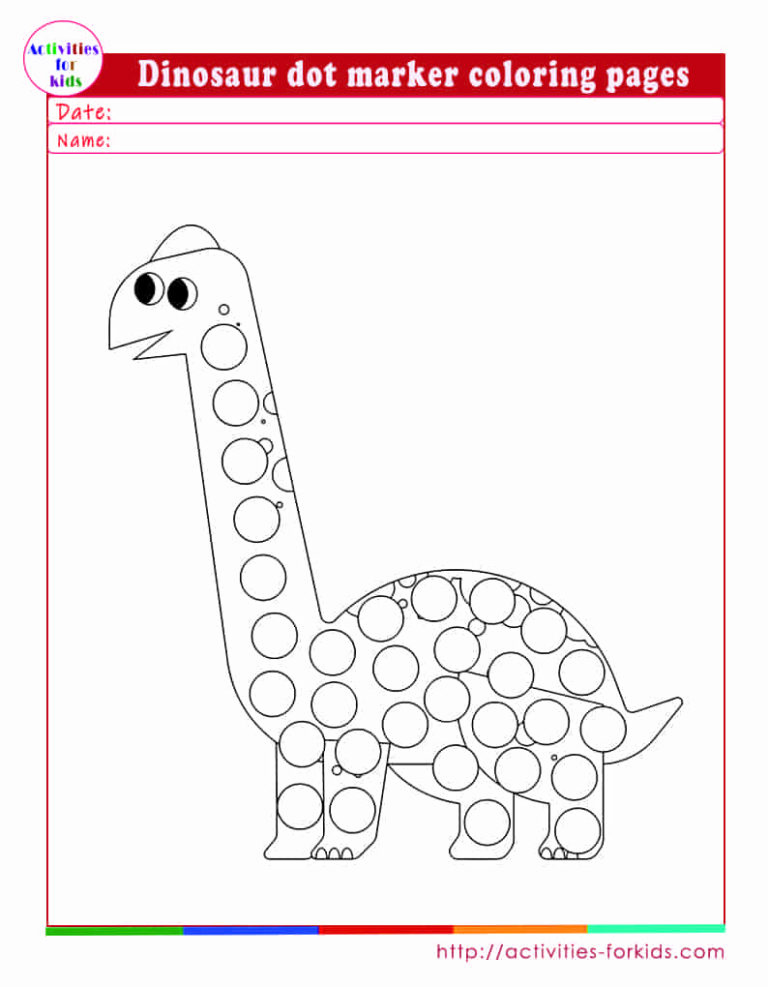 Dinosaur dot marker coloring pages worksheets free printable