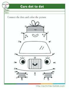 Free printable cars dot to dot worksheets