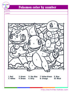 Pokemon color by number free printable