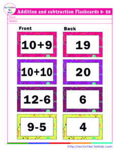Addition and subtraction flash cards 0-20 printable free