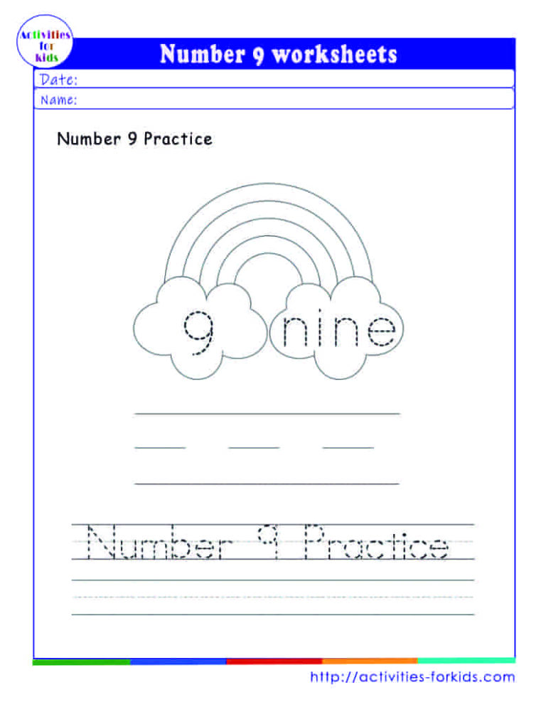 Number 9 worksheets free printable
