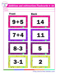 Addition and subtraction flash cards 0-20 printable free