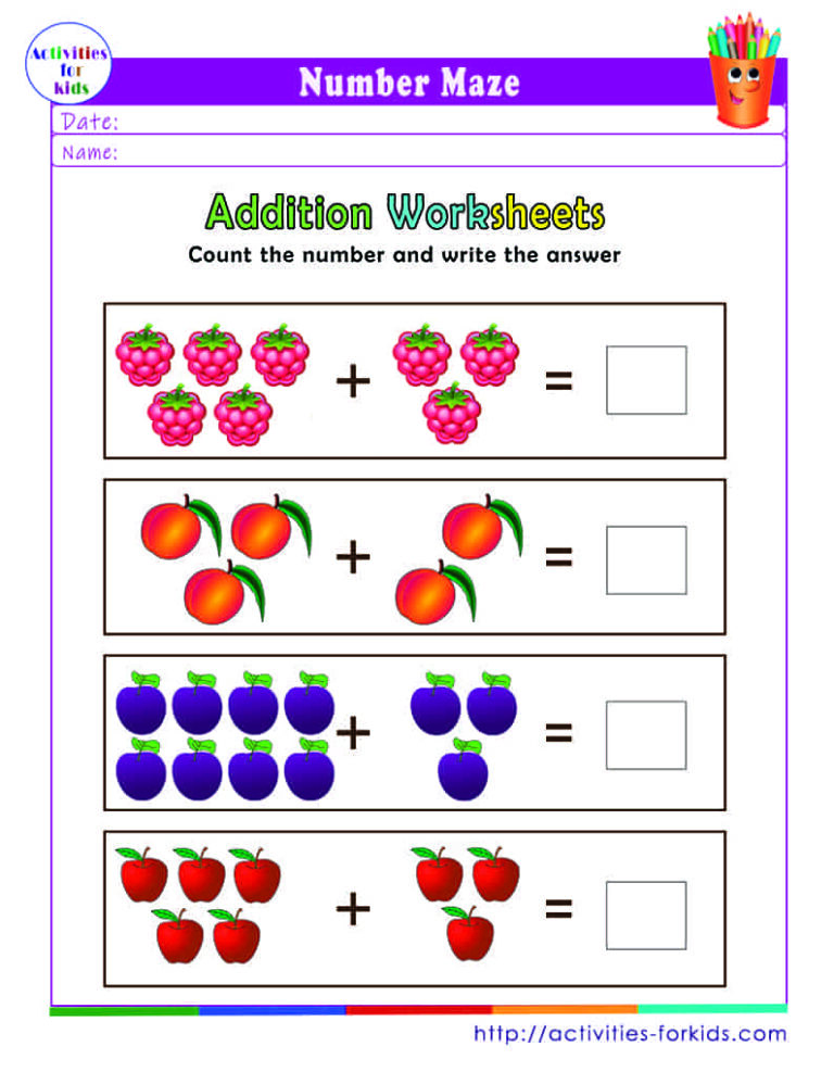 Preschool & Kindergarten Addition Worksheets printable