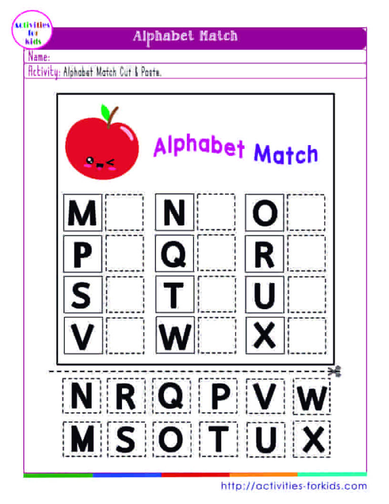 Alphabet match cut and paste worksheets free printable