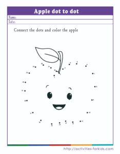 Apple dot to dot worksheets preschoolers free printable