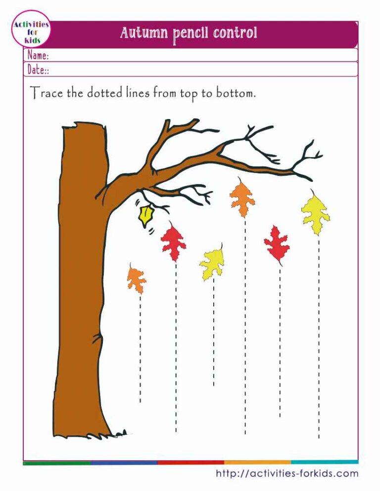 Autumn pencil control tracing printables free pdf