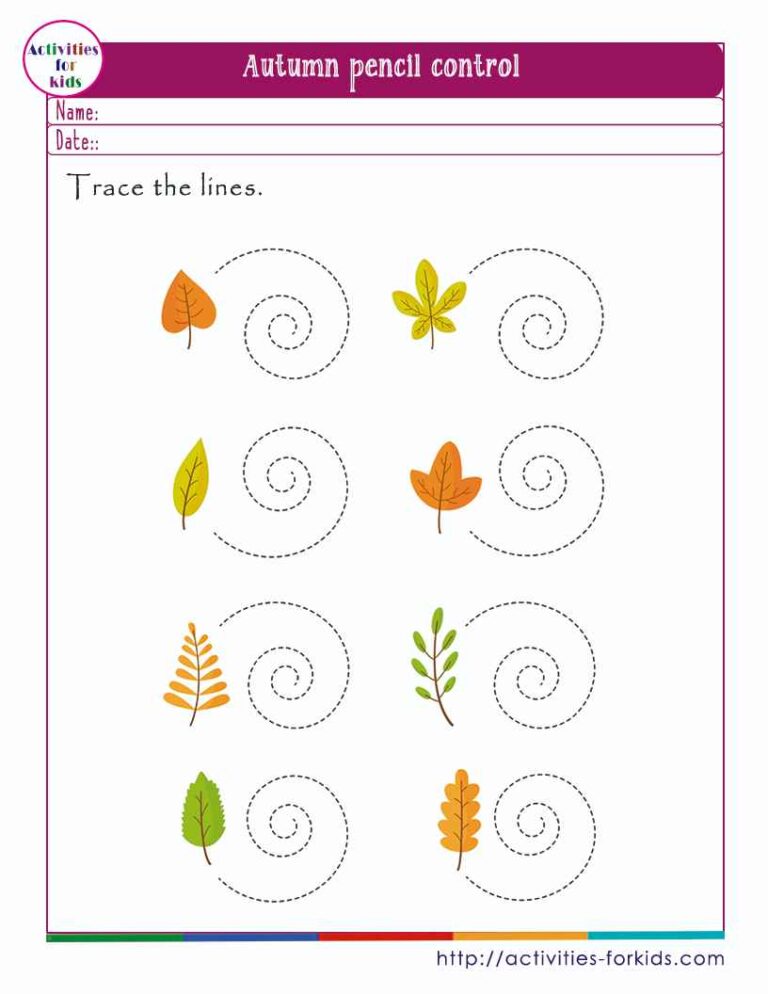 Autumn pencil control tracing printables free pdf