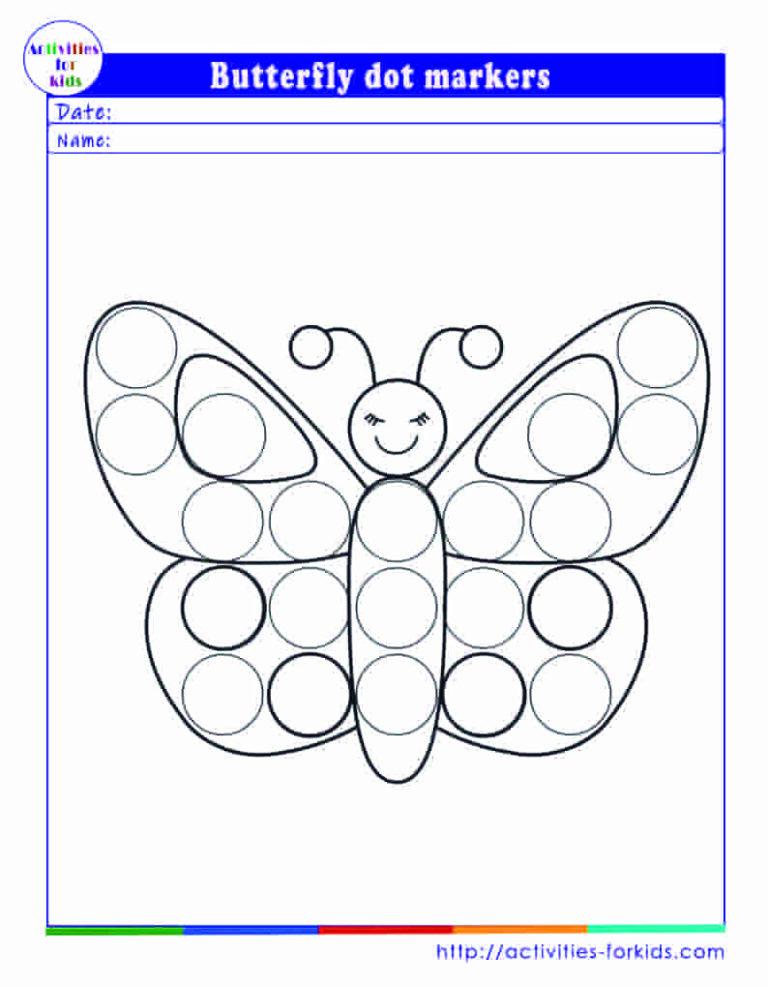 Butterfly dot marker for kindergarten free printable