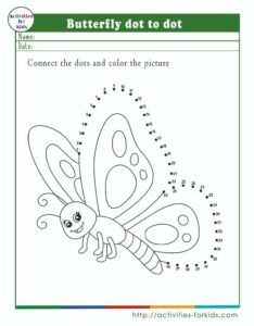 Butterfly dot to dot printables for preschoolers
