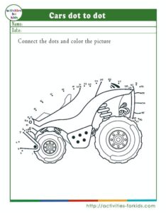 Free printable cars dot to dot worksheets