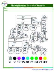 Free printable color by number multiplication worksheets