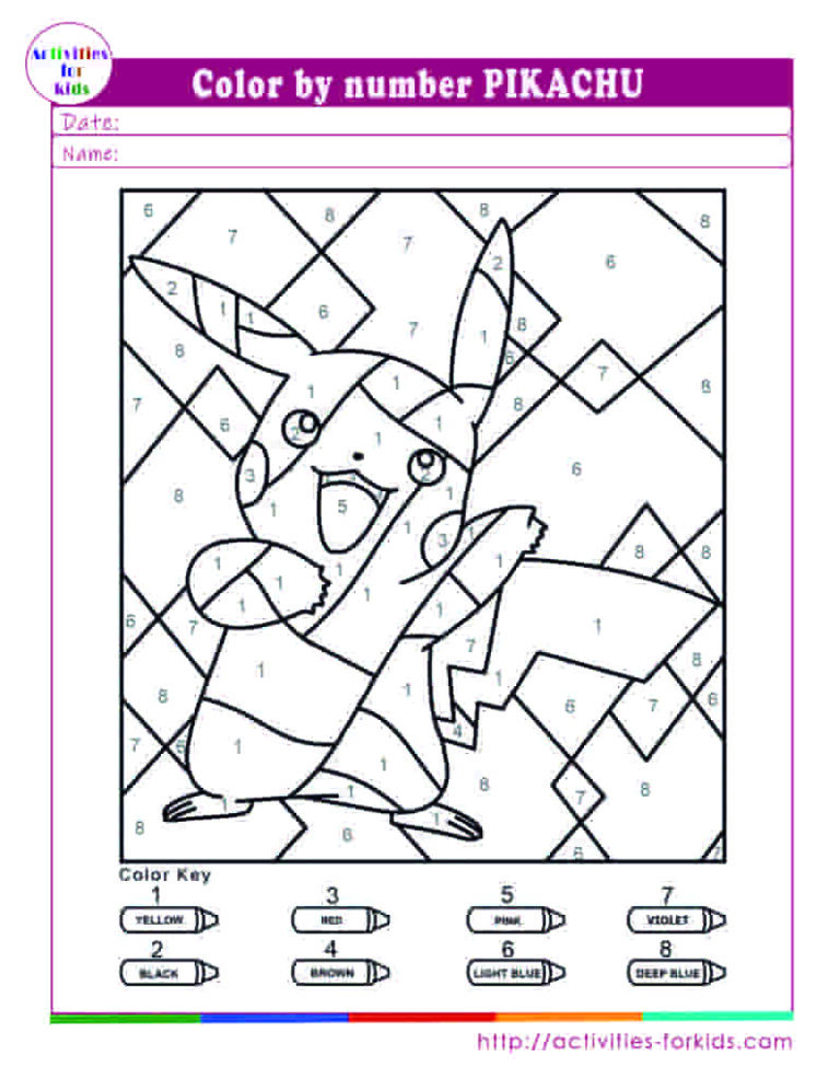 Pokemon color by number free printable