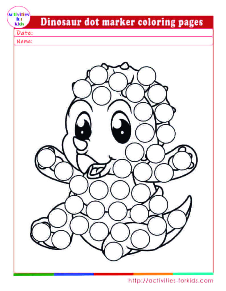 Dinosaur dot marker coloring pages worksheets free printable