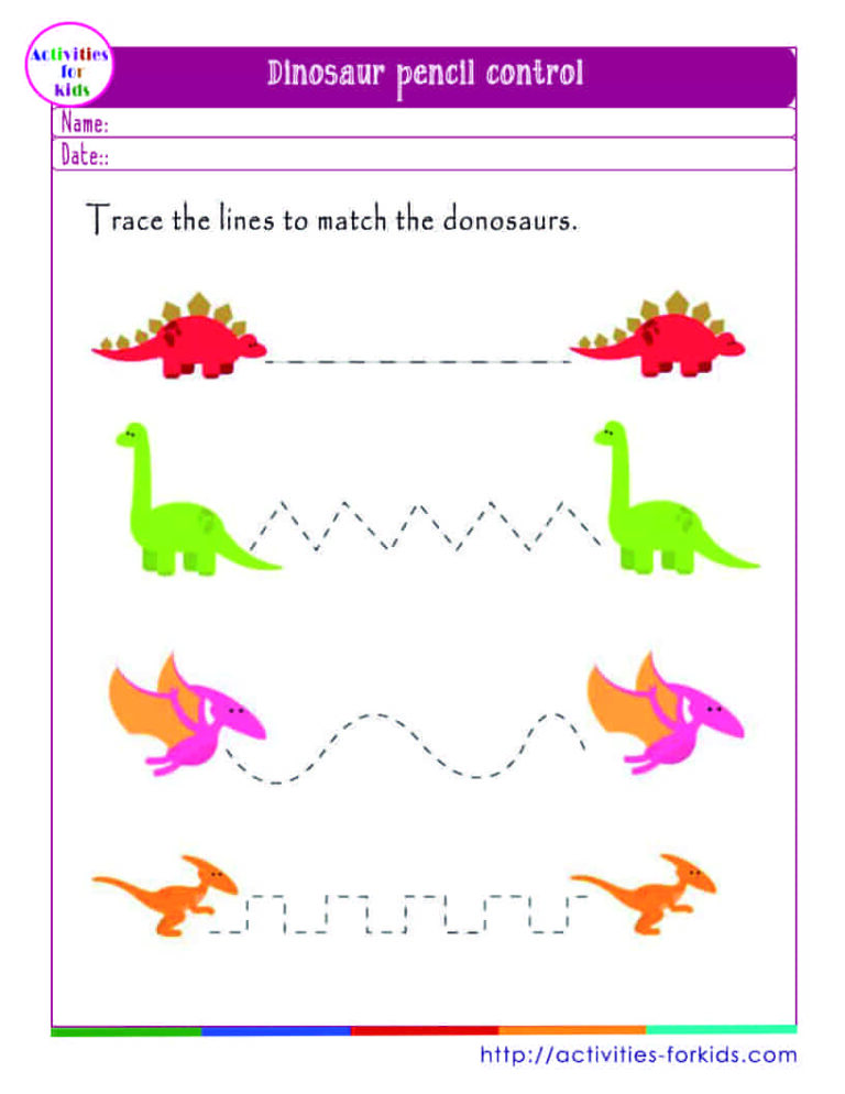 Dinosaur pencil control printable pdf free