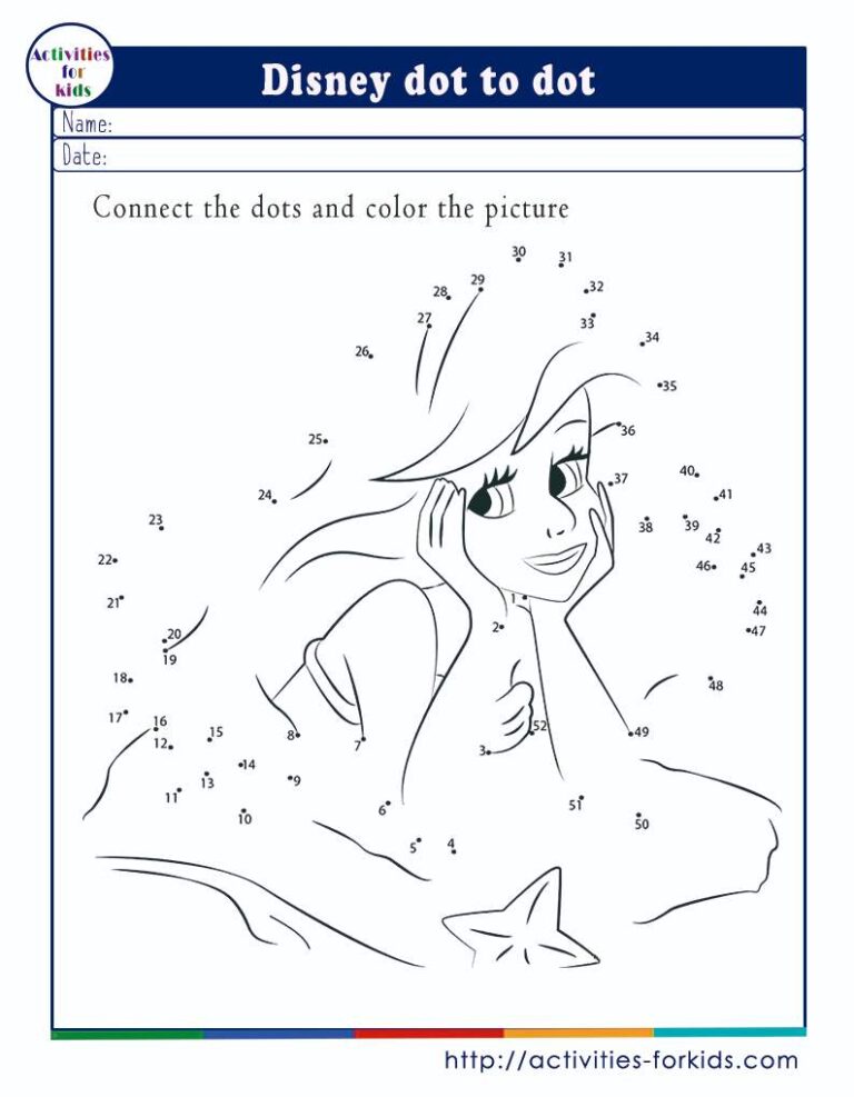 Disney Connect the Dots Worksheets for kindergarten - Activities For Kids