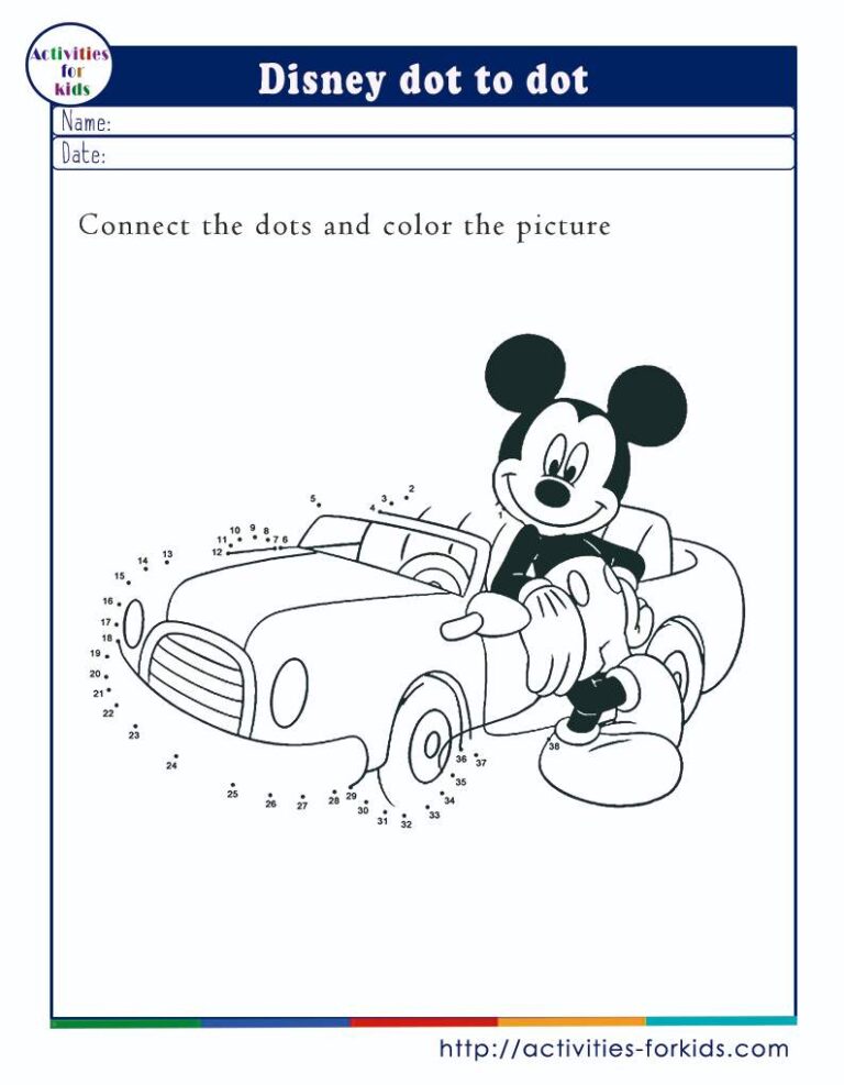 Disney Connect the Dots Worksheets for kindergarten - Activities For Kids