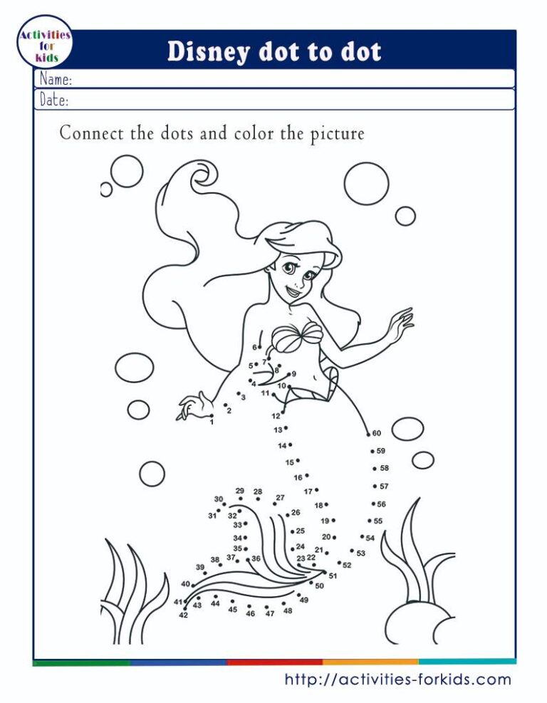 Disney Connect the Dots Worksheets for kindergarten - Activities For Kids