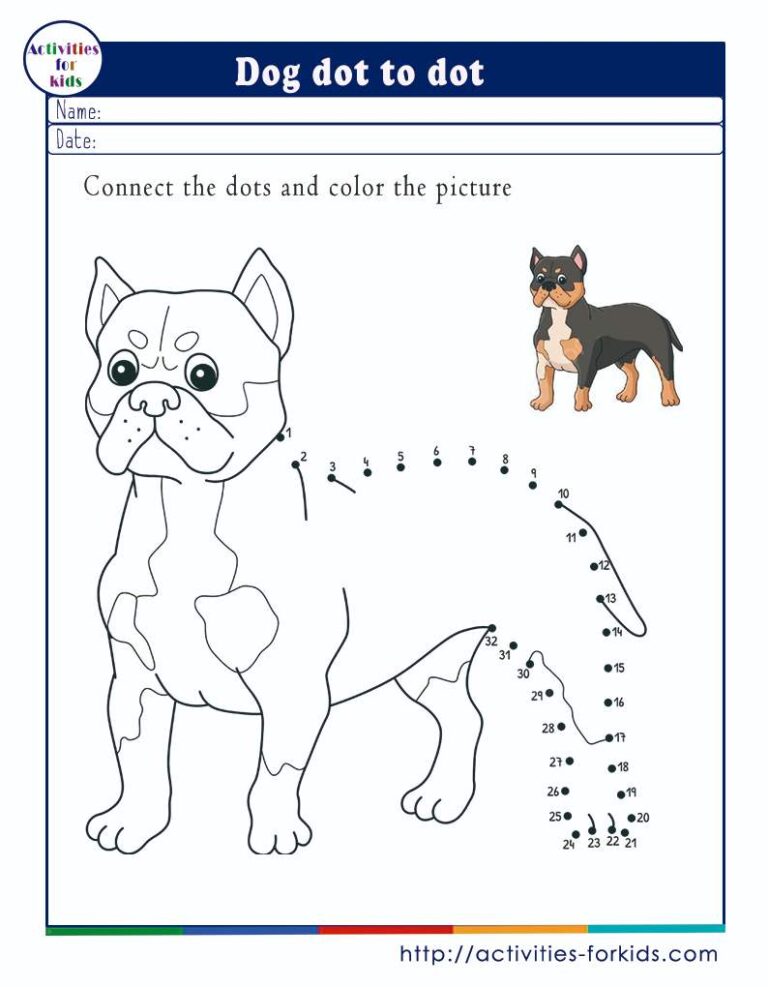 Dog connect the dots worksheets free printable