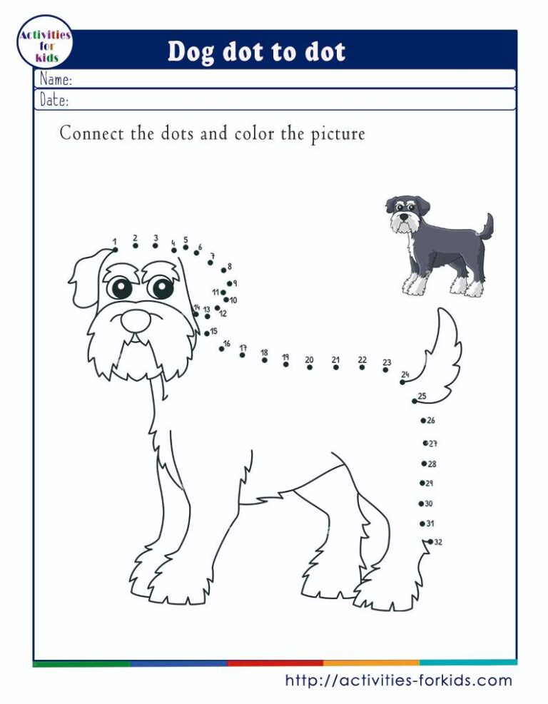 Dog connect the dots worksheets free printable