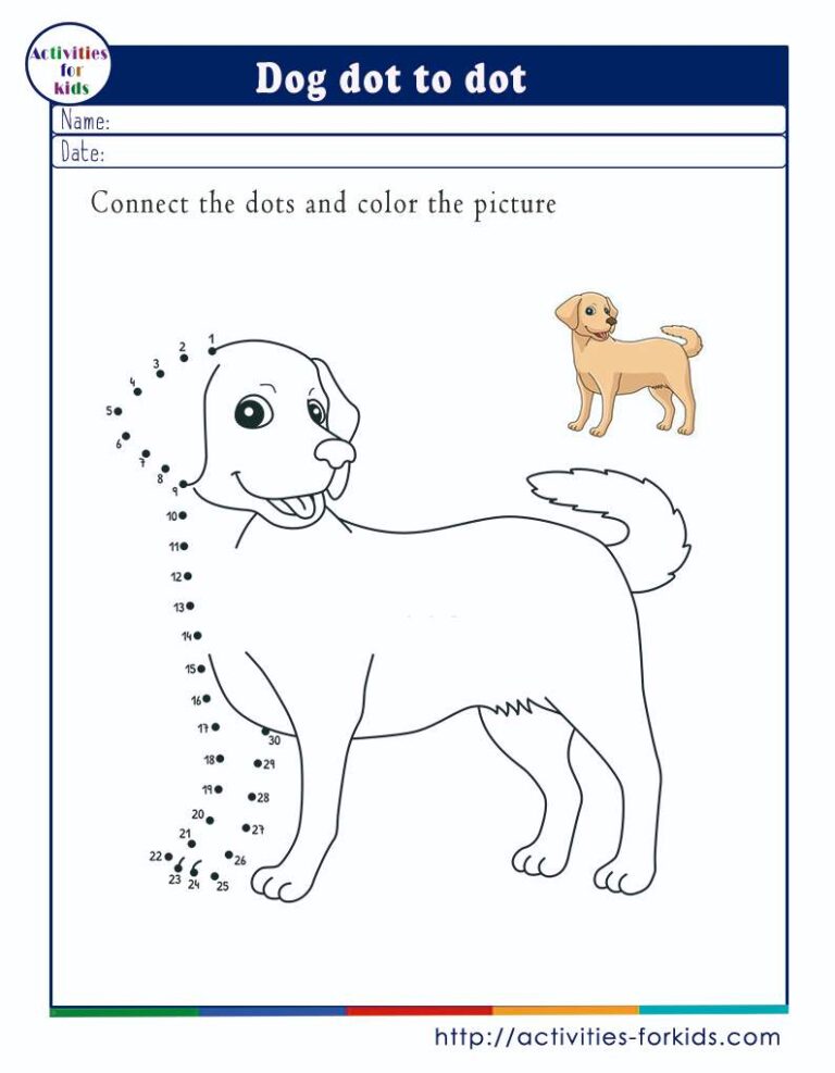 Dog connect the dots worksheets free printable