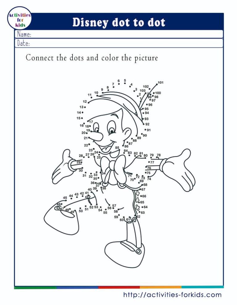Disney Connect the Dots Worksheets for kindergarten - Activities For Kids
