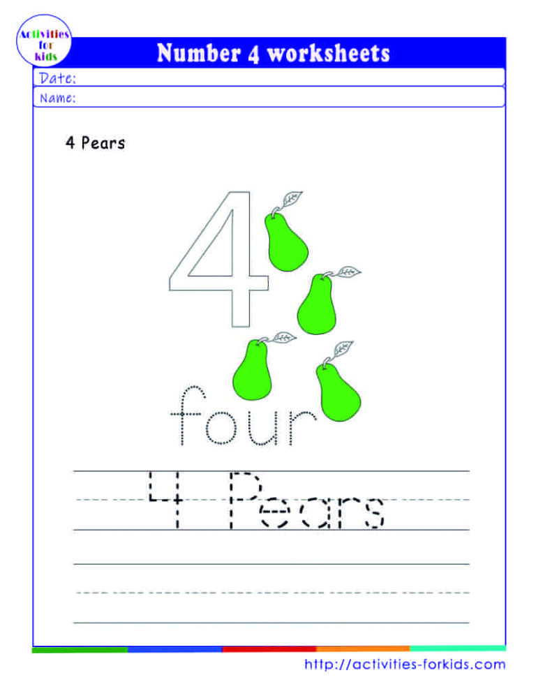 Number 4 worksheets free printable