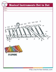 Musical instruments dot to dot worksheets free printable