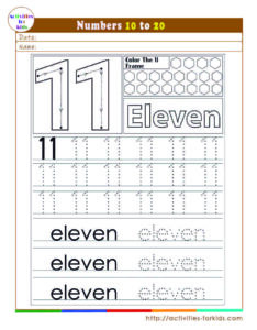 Number 10-20 worksheets printable pdf