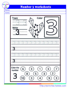 Number 3 worksheets free printable