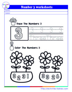 Number 3 worksheets free printable