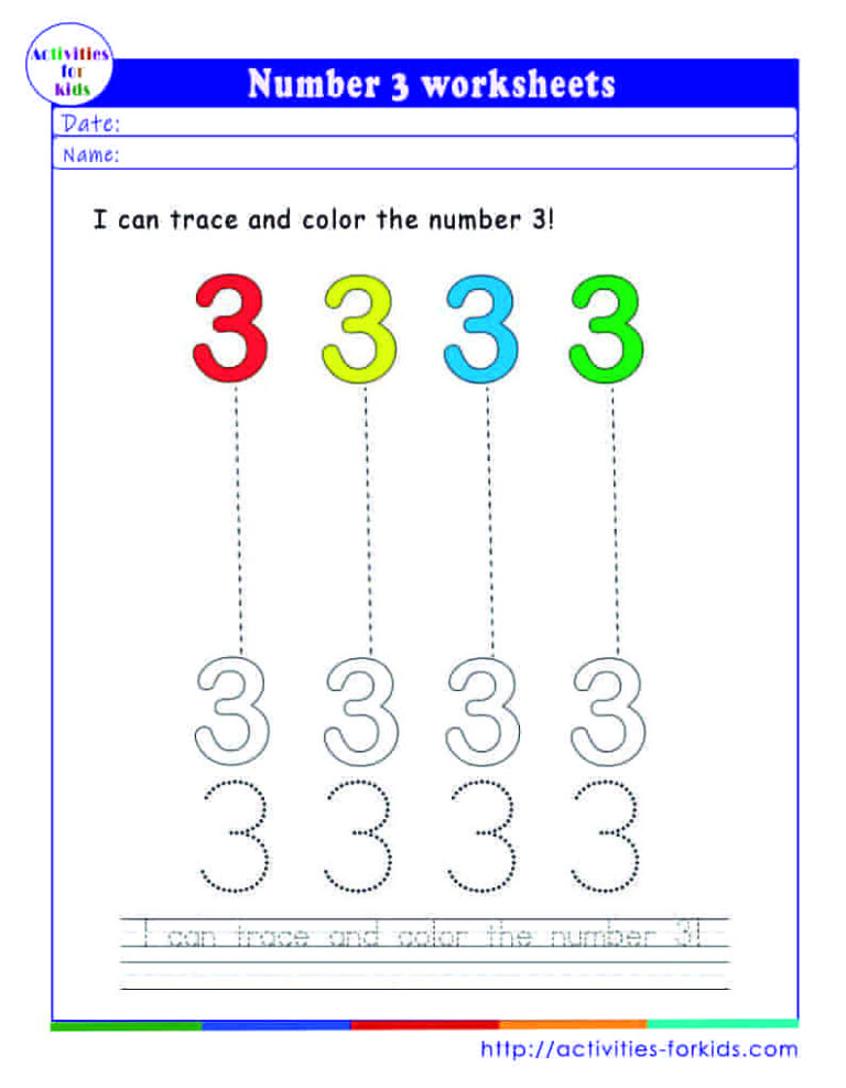 Number 3 worksheets free printable