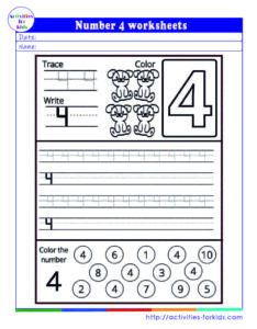 Number 4 worksheets free printable