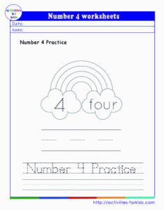 Number 4 worksheets free printable