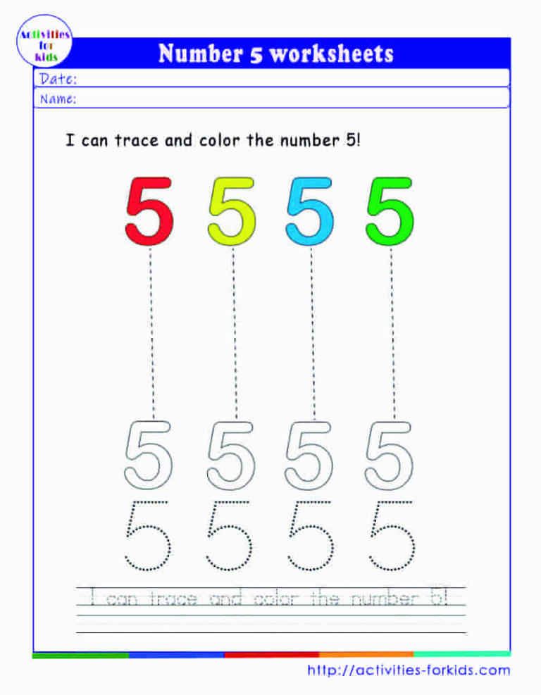 Number 5 worksheets free printable