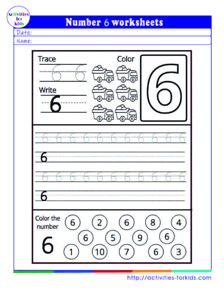 Number 6 worksheets free printable