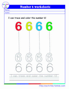 Number 6 worksheets free printable