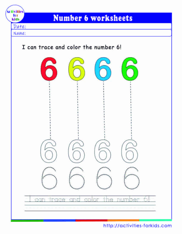 Number 6 worksheets free printable