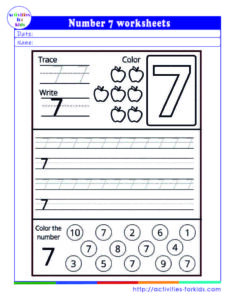 Number 7 worksheets free printable