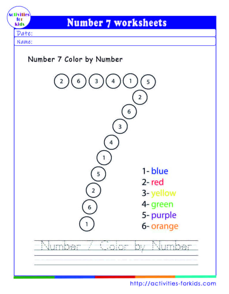 Number 7 worksheets free printable