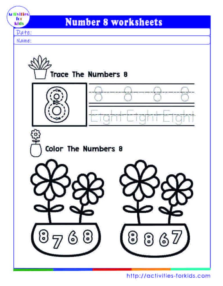 Number 8 worksheets free printable